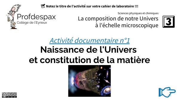 AD n°1 : Naissance de l'Univers et constitution de la matière