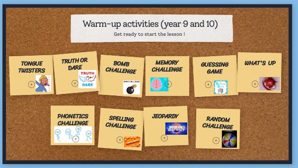 year 9-10- Warm-up activities by Carine BILLET on Genially