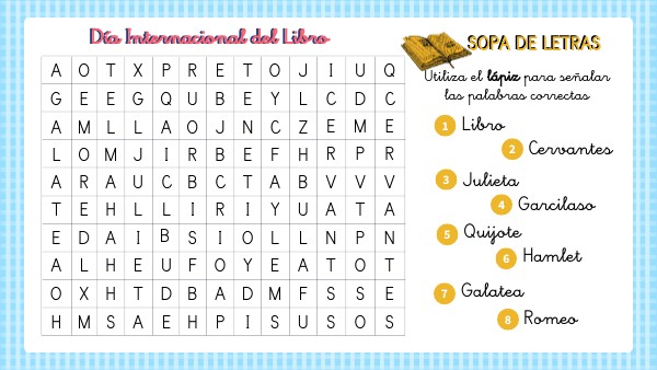 DIA DEL LIBRO - SOPA DE LETRAS
