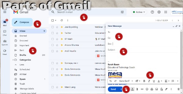 Parts of Gmail
