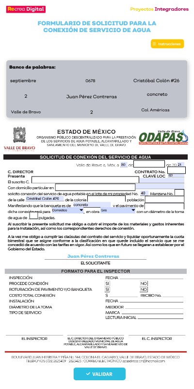 FORMULARIO DE SOLICITUD PARA LA CONEXIÓN DE SERVICIO DE AGUA