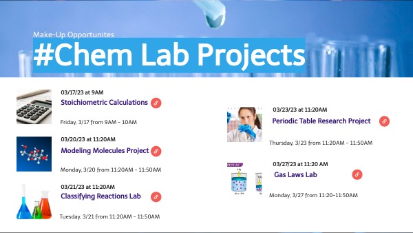 Make-Up Chem Lab Sessions