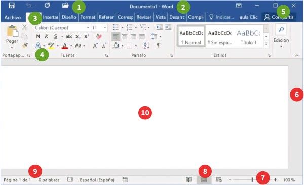 Pantalla principal de Word 2016