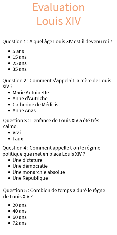 Evaluation Louis XIV