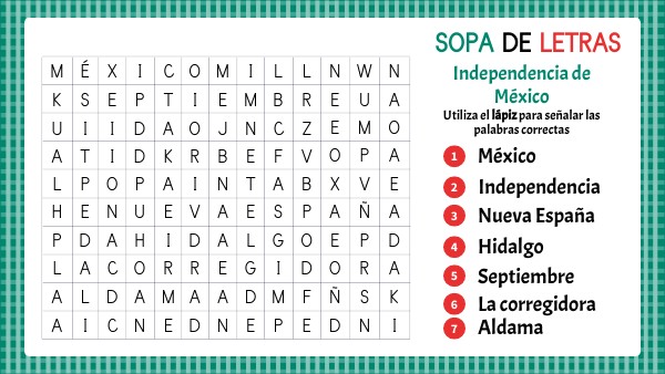 SOPA DE LETRAS de la independencia