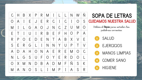 SOPA DE LETRAS-CUIDAMOS NUESTRA SALUD
