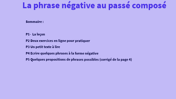 La phrase négative au PASSE COMPOSE