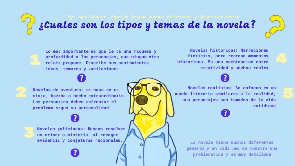 ¿Cuales son los tipos y temas de la novela?
