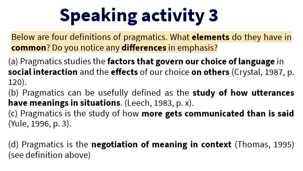 Definitions of pragmatics