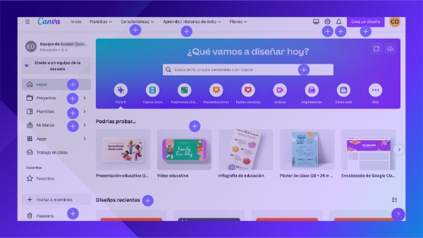 Menu de inicio canva