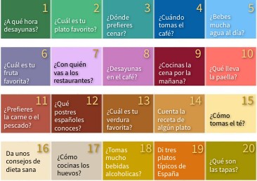 La comida, JUEGO de las preguntas