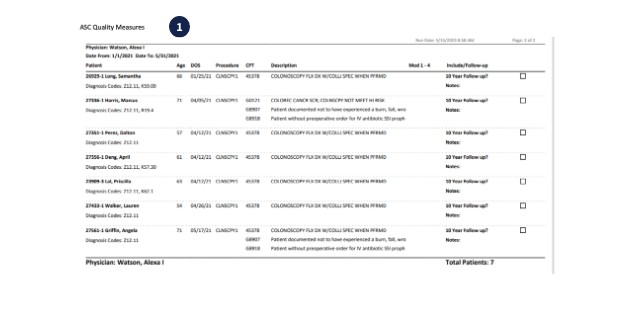 Practice Management - ASC Quality Measure