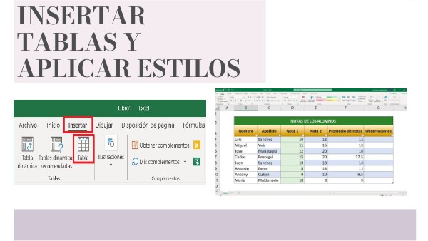 6º INSERTAR TABLAS Y APLICAR ESTILOS.