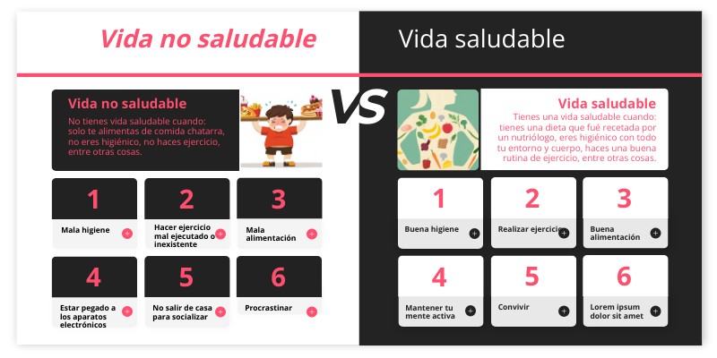 Vida saludable VS vida no saludable