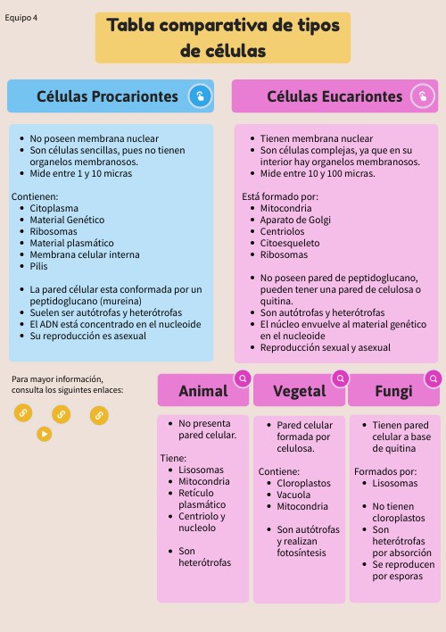 Tabla comparativa de tipos de células