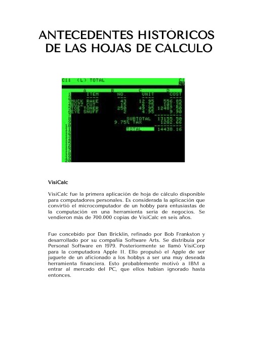 Antecedentes Historicos De La Hoja De Calculo