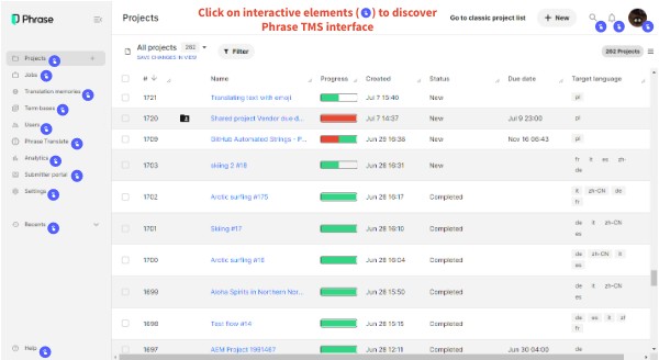 Phrase TMS PM basics interactive user interface