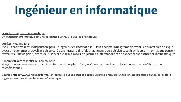 Métier : ingenieur en informatique